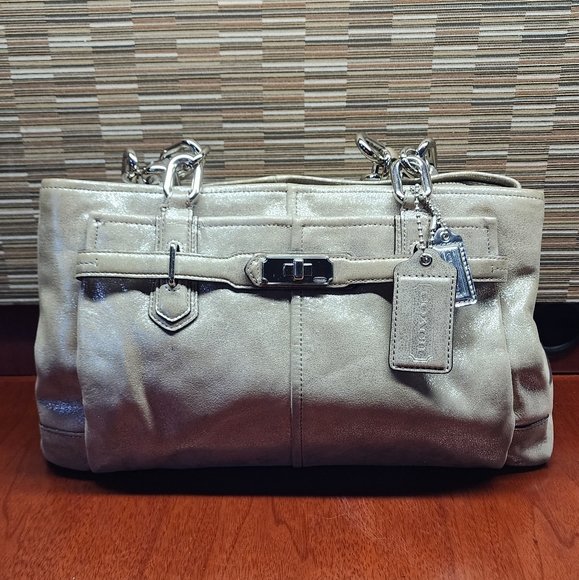 Coach | Bags | Coach Chelsea Jayden Platinum Metallic Carryall Shoulder ...